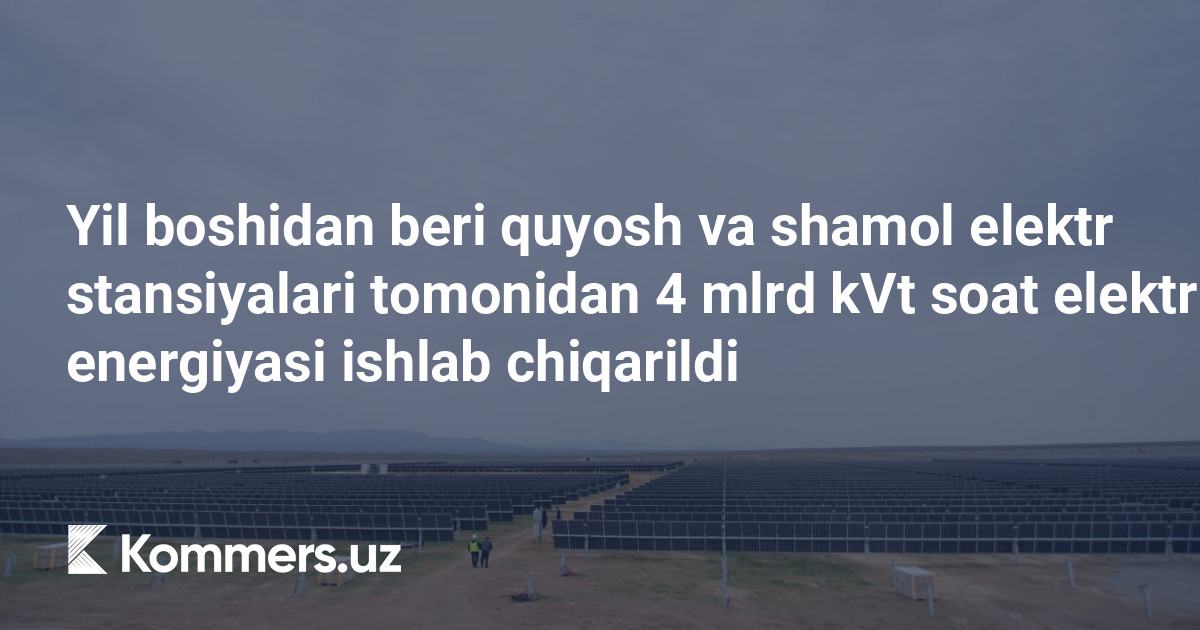 Yil boshidan beri quyosh va shamol elektr stansiyalari tomonidan 4 mlrd ...